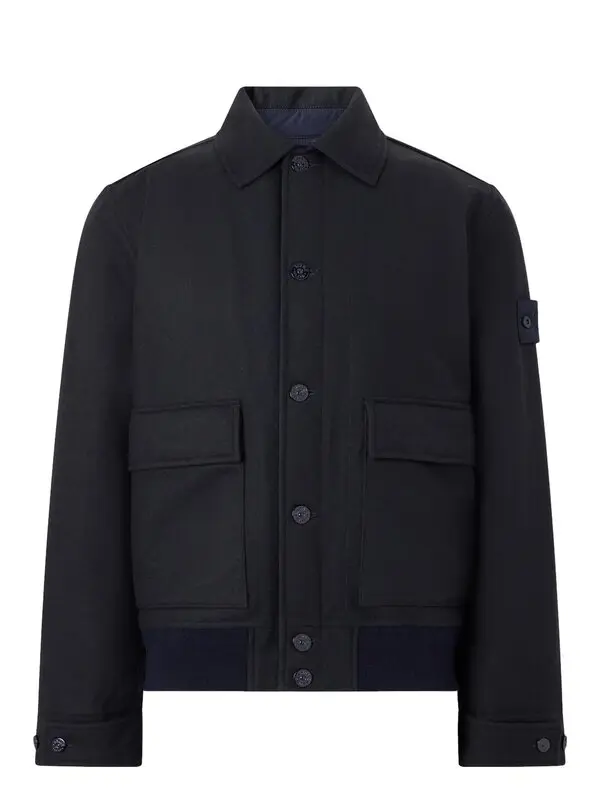 Stone Island Ghost Padded Wool And Nylon-blend Flannel Bomber Jacket - Blue