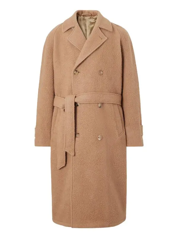 De Bonne Facture Belted Double-breasted Brushed Wool And Camel Hair-blend Coat - Neutrals