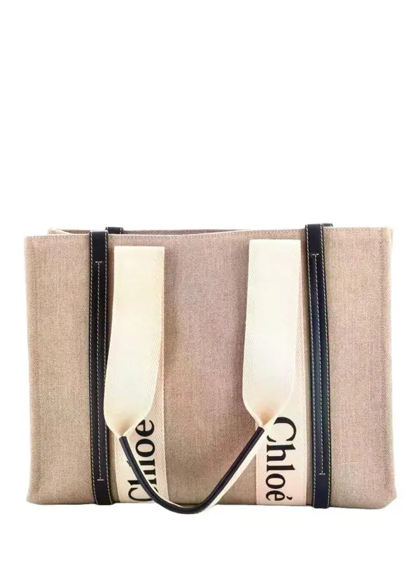 Chloé Woody Canvas With Leather Medium Tote Bag - Brown