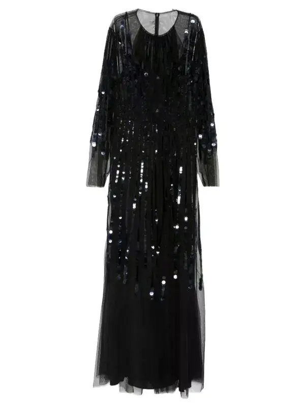 Alberta Ferretti Sequin-embellished Tulle Maxi Dress - Black