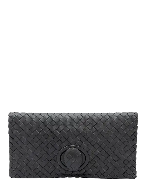 Bottega Veneta 2012-2026 Nappa Intrecciato Turn Lock Clutch Bag - Grey