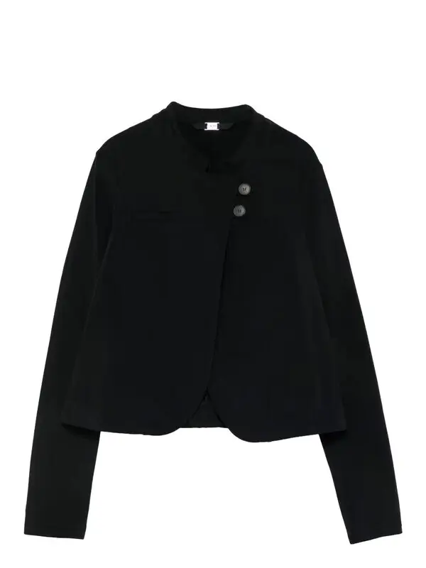 High Arise Asymmetric-fastening Collarless Jacket - Black