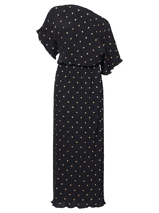 NEVER FULLY DRESSED Tilly Polkadot Plissé Midi Dress - Black