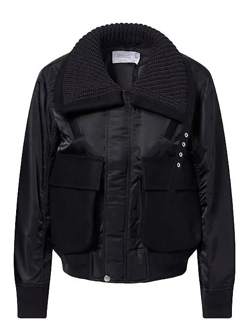 Sacai Patch-pocket Nylon And Wool Bomber Jacket - Black