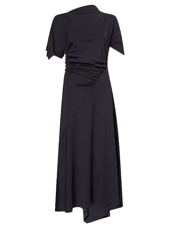Victoria Beckham Blousey Draped Woven Midi Dress - Black