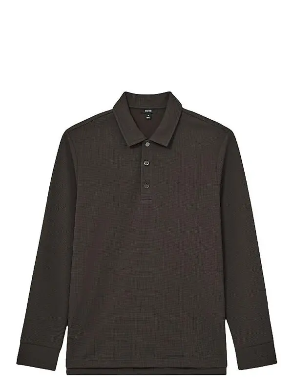 REISS Alba Long-sleeve Stretch-woven Polo - Brown