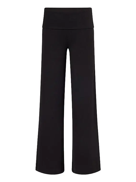 TALA 365 Rib Folded-waist Flared Jersey Trousers - Shadow Black