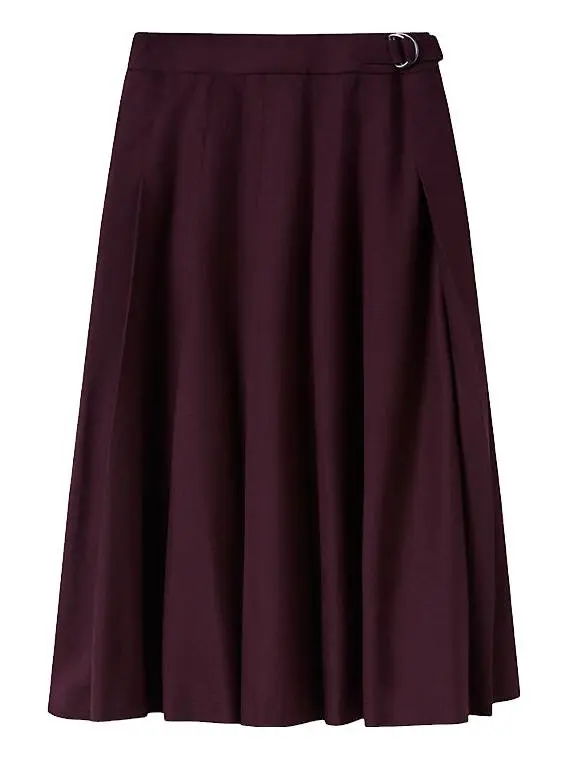 Whistles Pleated Side-belt Stretch Wool-blend Midi Skirt - Plum