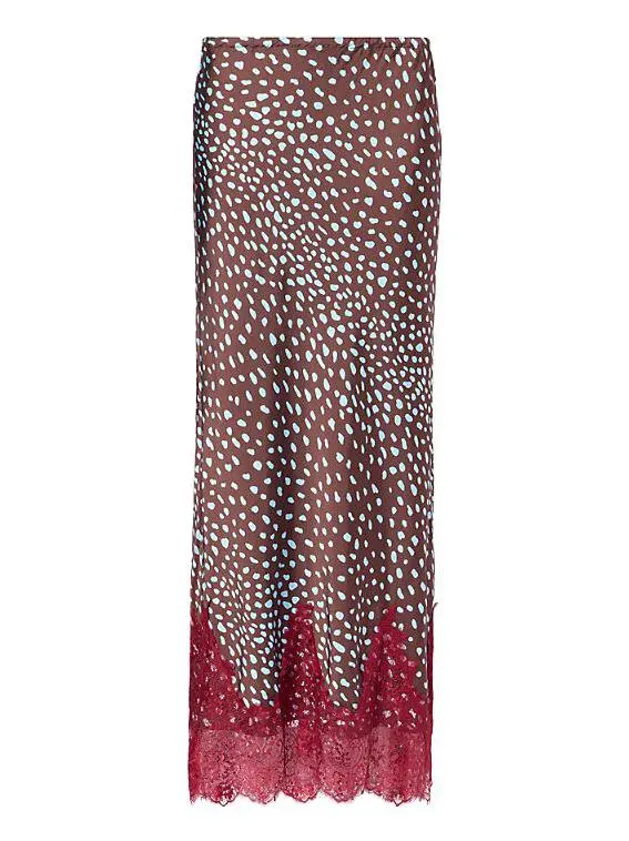 NEVER FULLY DRESSED Maeva Printed Satin Midi Skirt - Chocolate
