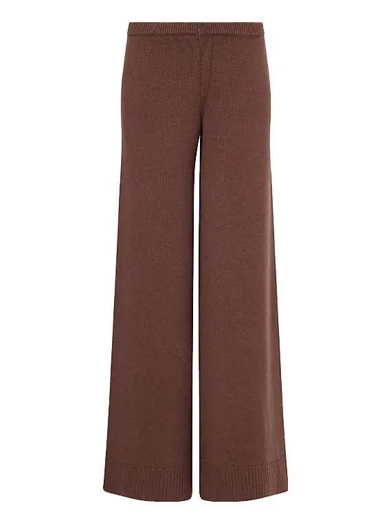 Lounge Wide-leg Ribbed-hem Wool-blend Trousers - Chocolate