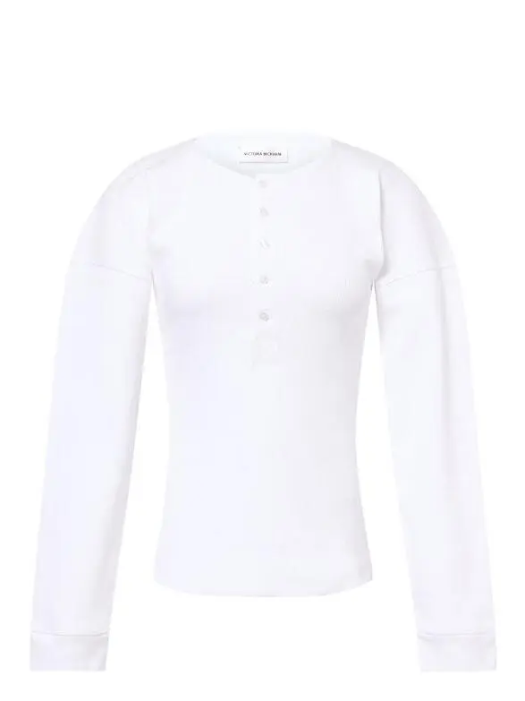 Victoria Beckham Hazel Ribbed Long-sleeve Cotton Top - White