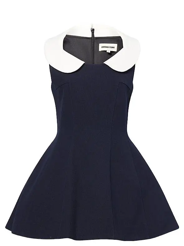 SHUSHU/TONG Contrast-collar Wool Mini Dress - Navy Blue