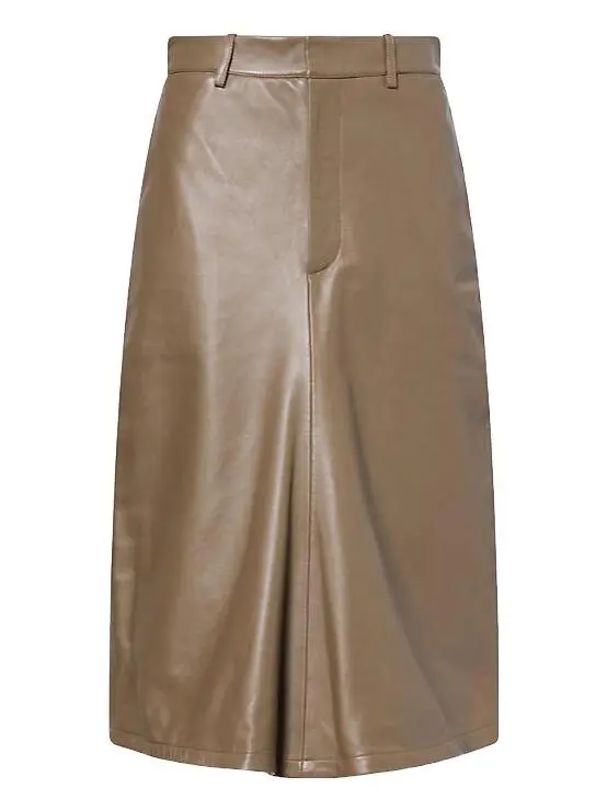 Victoria Beckham Kick-detail Leather Midi Skirt - Tree Bark