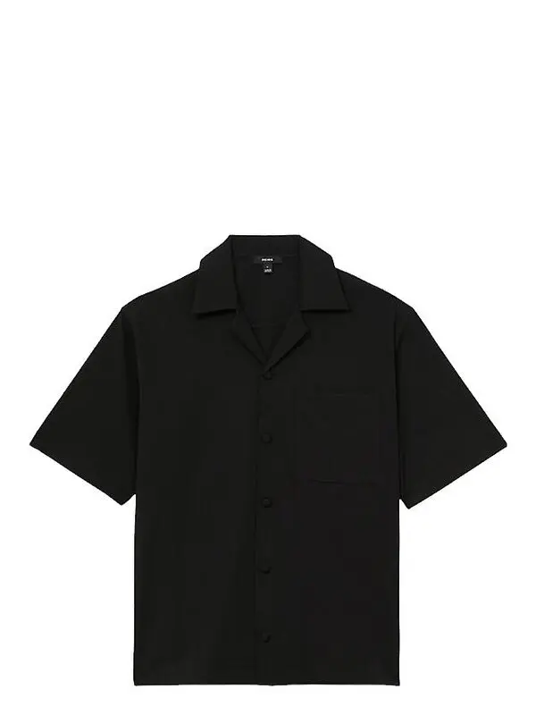REISS Russo Cuban-collar Stretch-woven Shirt - Black