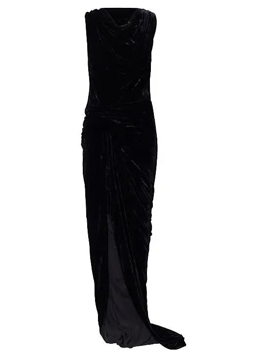 Rick Owens Strutter Draped Velvet Maxi Dress - Black