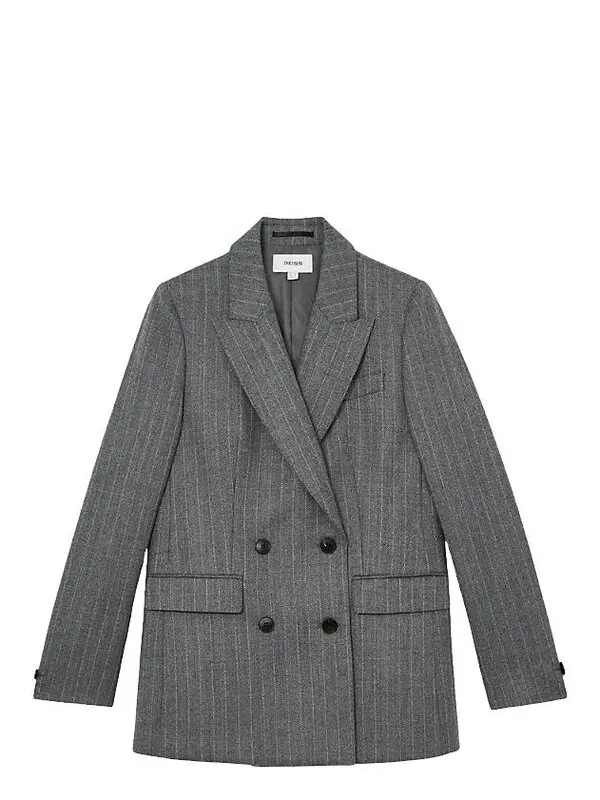REISS Astrid Pinstripe Double-breasted Wool Blazer - Grey
