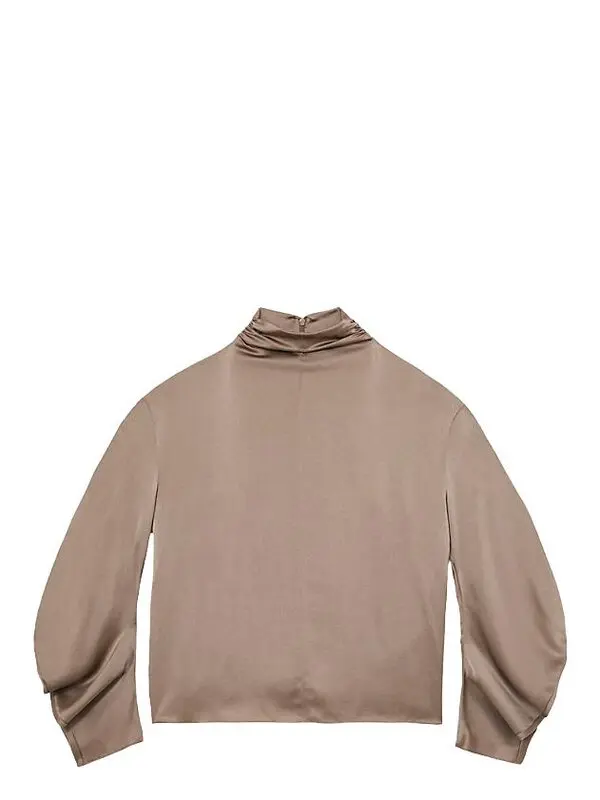 REISS Meena High-neck Long-sleeve Silk Shirt - Neutral