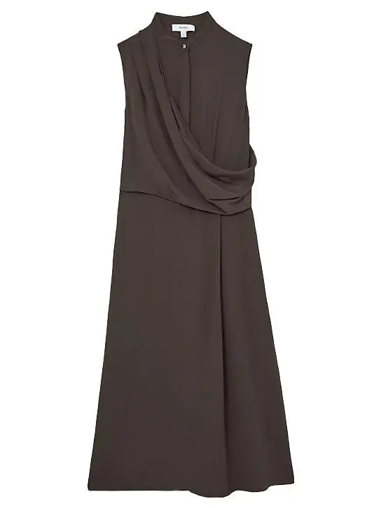 REISS Gracie Asymmetric-drape Woven Midi Dress - Dark Grey