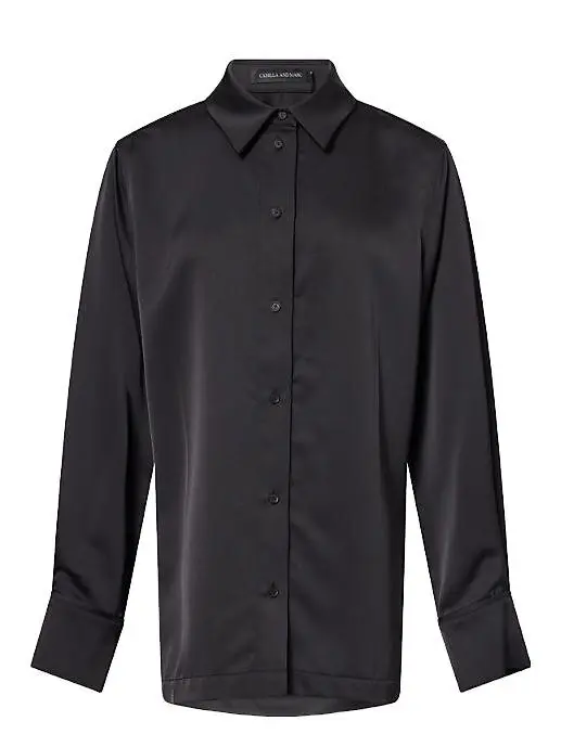 Camilla And Marc Ground Long-sleeve Satin Shirt - Black