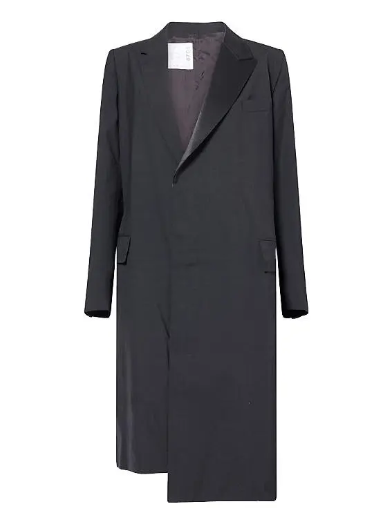 Sacai Wrap-over Wool-blend Coat - Black