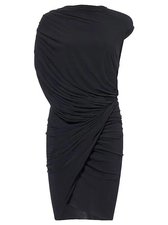 Rick Owens Ares Draped Jersey Midi Dress - Black