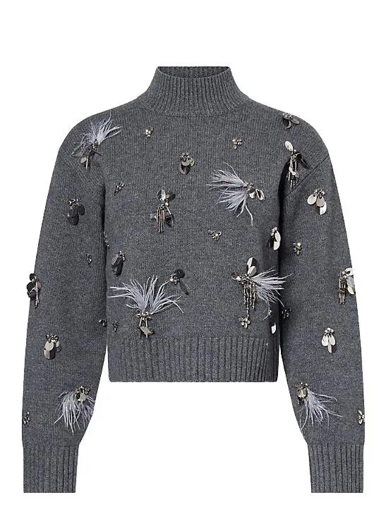 Simkhai Gabriette Embellished Wool-blend Jumper - Charcoal