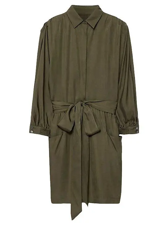 ALLSAINTS Noora Belted-waist Silk-blend Mini Dress - Washed Khaki