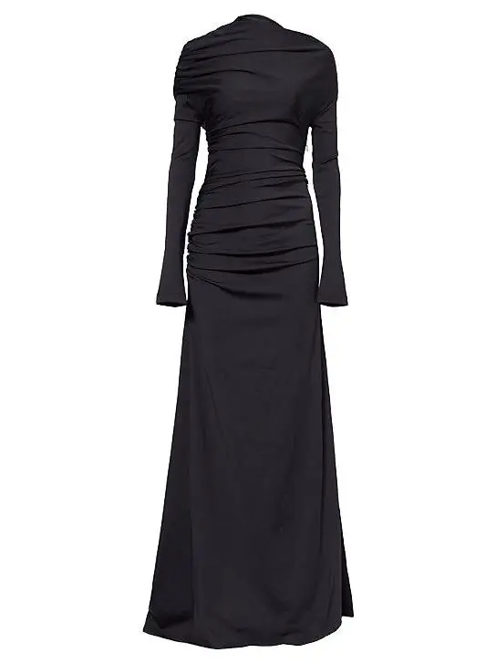 Victoria Beckham Gathered-detail Shoulder Drape Woven Gown - Black