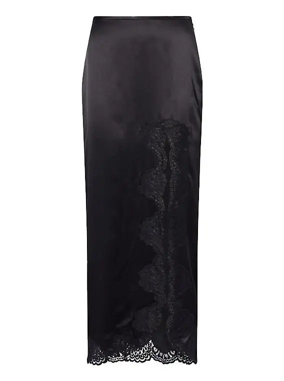 Valentino Garavani Lace-trim Split Silk-satin Midi Skirt - Nero