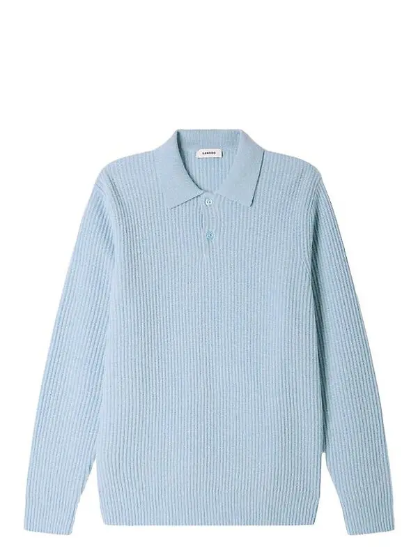 Sandro Ribbed Long-sleeve Wool Jumper - Blue Sky
