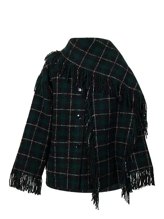 TOTEME Plaid Fringed Wool-blend Scarf Jacket - Pine Black