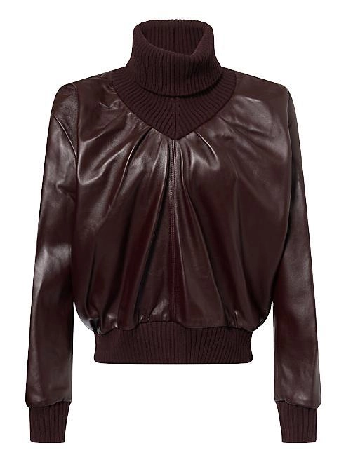 Victoria Beckham Roll-neck Long-sleeve Leather Top - Cassis