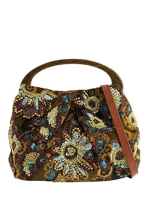 Dries Van Noten Floral-embroidered Small Woven Top-handle Bag - Khaki