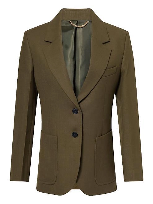 Victoria Beckham Tailored Katherine Woven Blazer Jacket - Marsh Green