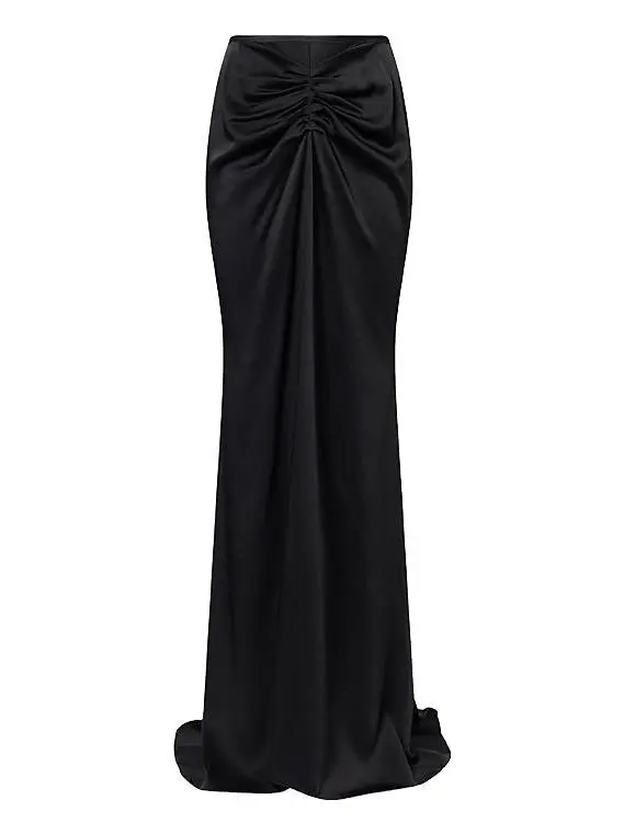 Victoria Beckham Isabella Gathered-detail Crepe-back Satin Maxi Skirt - Black