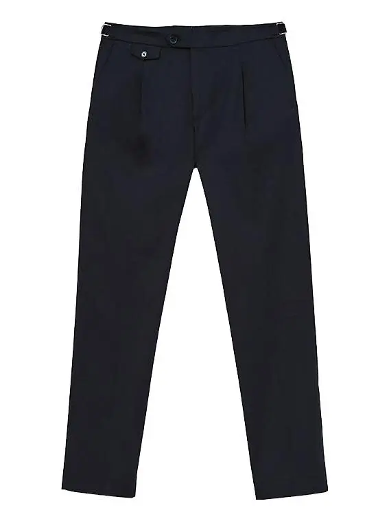 REISS Float Tailored-fit Side-adjuster Cotton-blend Trousers - Navy