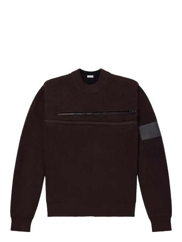 Loewe Panelled Zippered Wool-blend Sweater - Brown