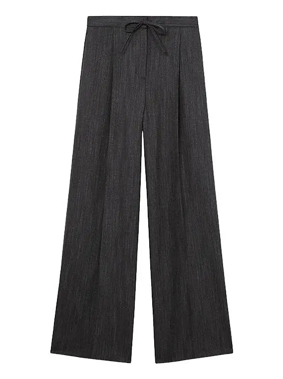 REISS Derby Wide-leg Herringbone Wool-blend Trousers - Dark Grey
