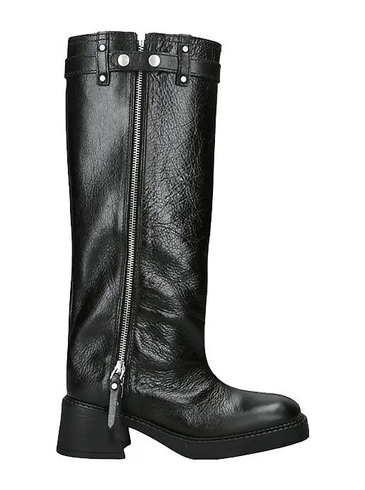MIISTA Izolda Leather Heeled Knee-high Boots - Black