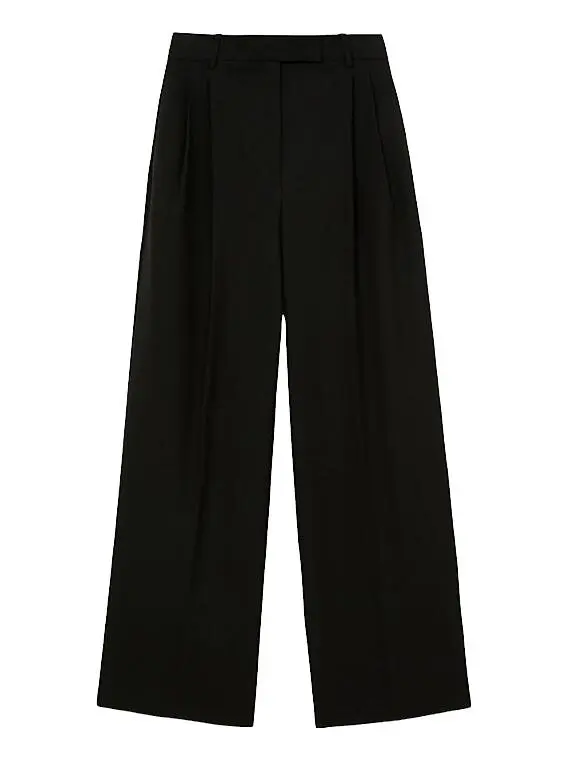 REISS Luna Pleated Wide-leg Wool-blend Trousers - Black
