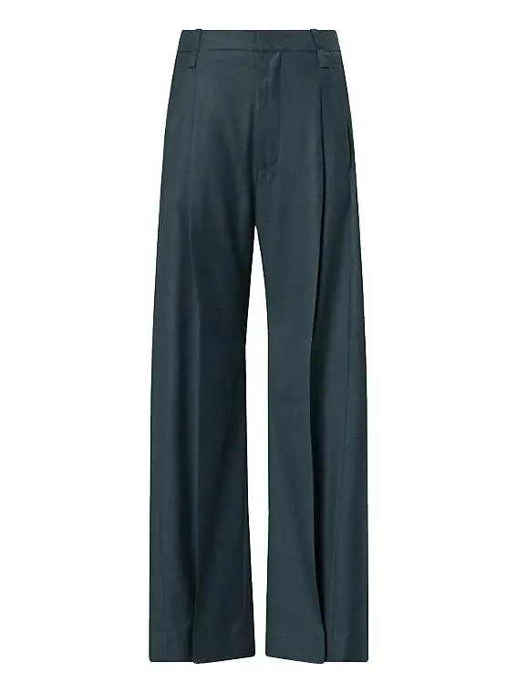 Victoria Beckham Ethel Tailored Pleated Wool Trousers - Marsh Green