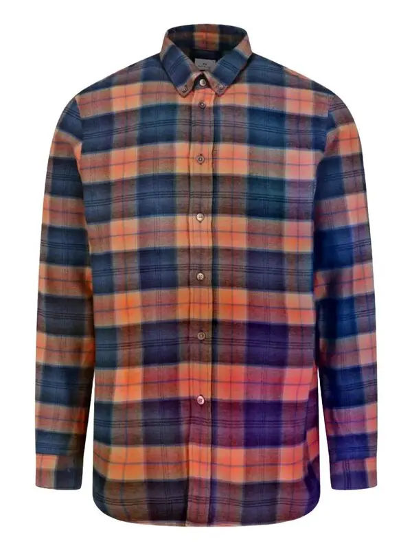Paul Smith Orange And Check Cotton Shirt - Blue