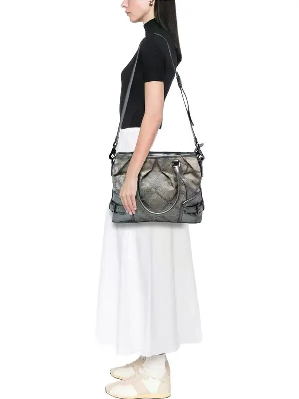 Burberry 2000-2017 Glitter Smoke Check Canvas Check Satchel - Silver