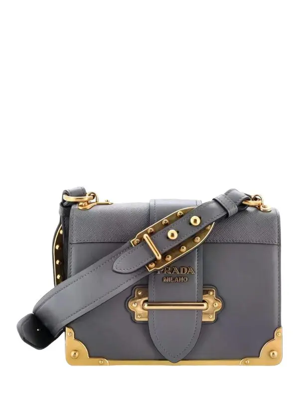 Prada Cahier Leather And Saffiano Leather Small Crossbody Bag - Grey