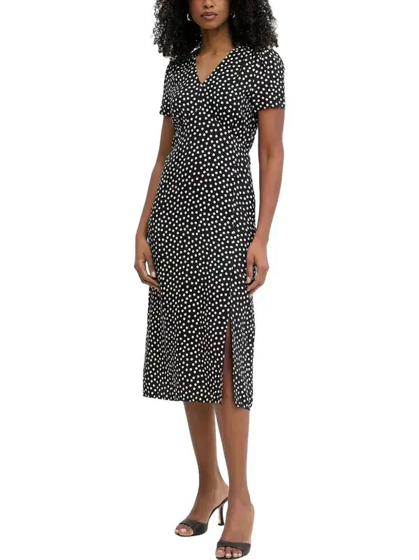 MORGAN Polka-dot Slit Midi Dress - Black