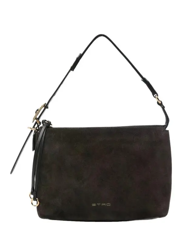 Etro Logo-plaque Suede Shoulder Bag - Brown