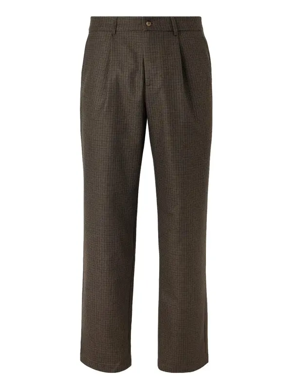 De Bonne Facture Straight-leg Pleated Puppytooth Wool-flannel Trousers - Green