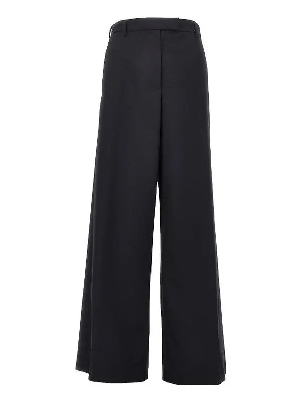 Dries Van Noten Wool Gabardine Wide Leg Pants - Black