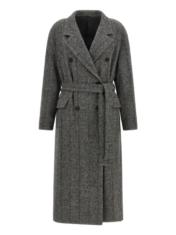Brunello Cucinelli Check Tweed Coat - Gray