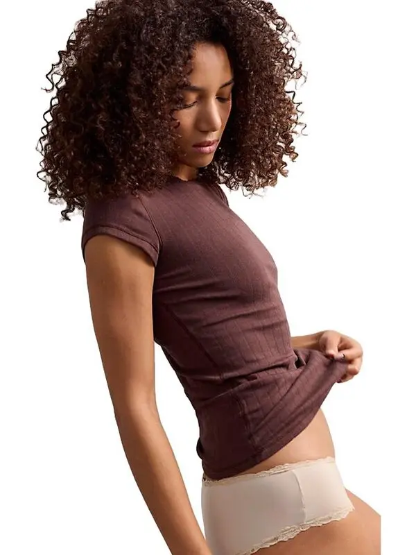 Free People Classic Keepsake Pointelle Baby Tee - Shaved Chocolate